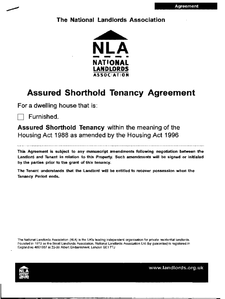 Fillable Online Agreement The National Landlords Association Assured ...