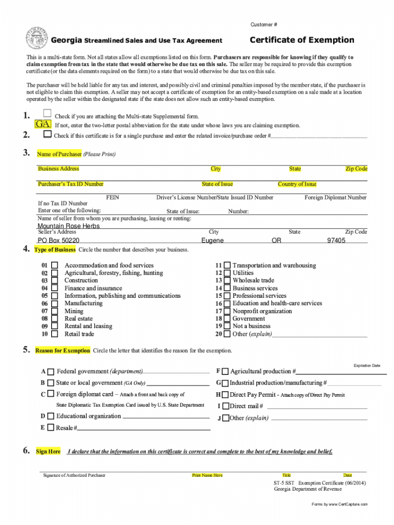 Fillable Online ST-5SSUTCertificateofExemption.pdf Fax Email Print ...