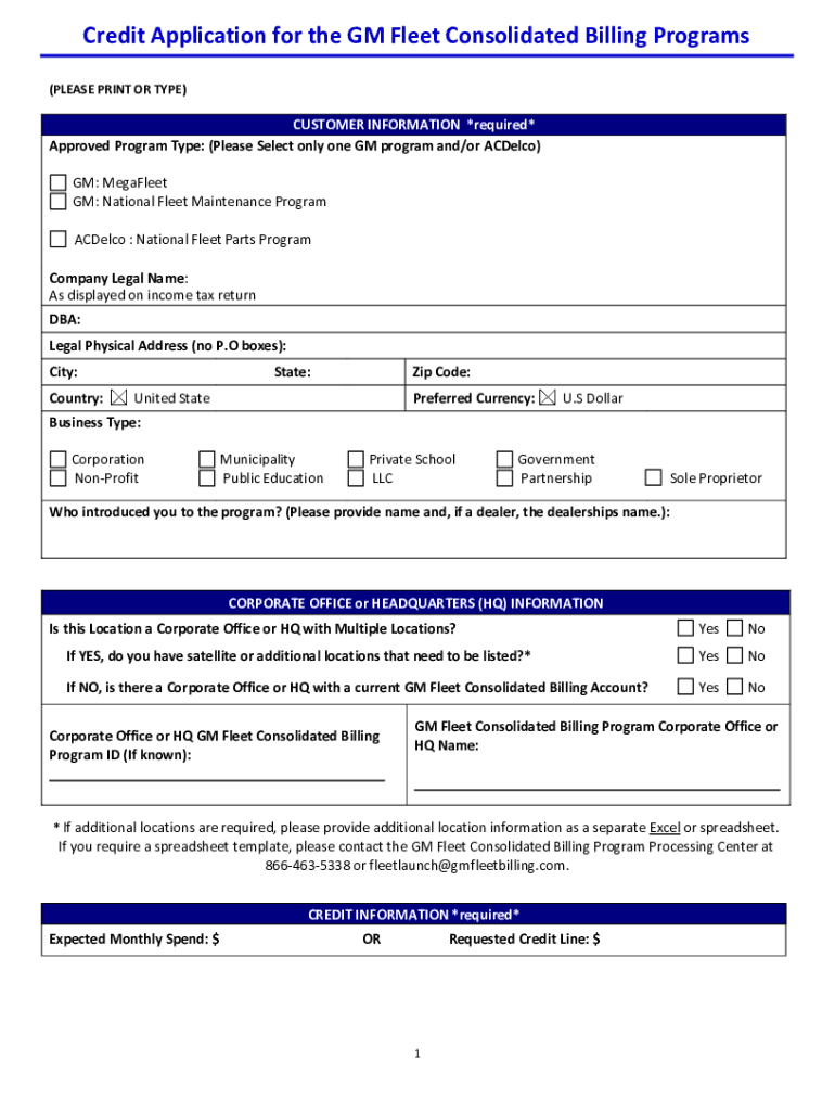 Fillable Online GM Fleet Consolidated Billing Accountholder Agreement ...