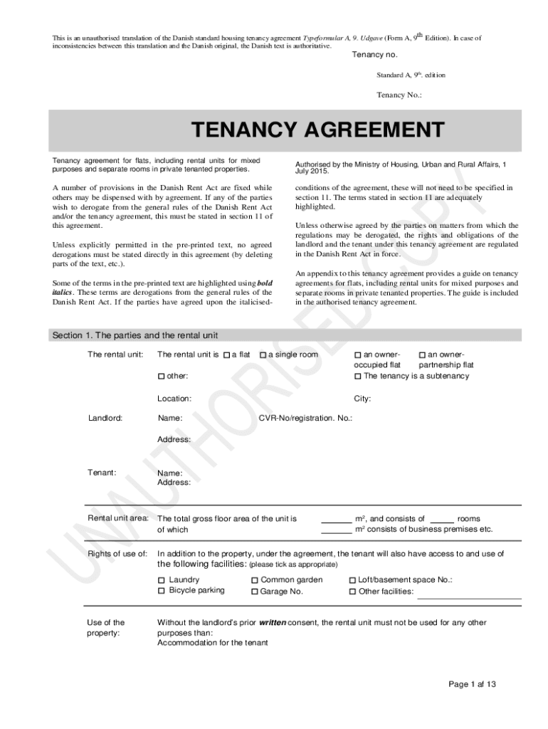 Fillable Online TENANCY AGREEMENT. The total gross floor area of the unit is ... Fax Email Print ...