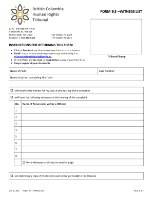 Fillable Online Form 9.3 ONLINE Witness List. Form 9.3 ONLINE Witness ...