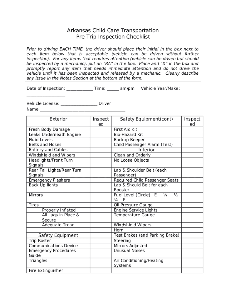 7-child-care-vehicle-inspection-checklist. ... Doc Template | pdfFiller