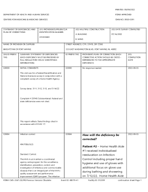 Fillable Online How will the deficiency be corrected? Patient #2 Home ...
