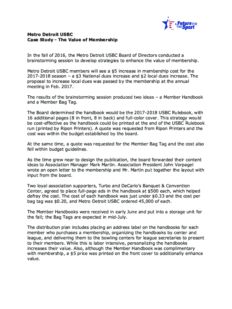 Fillable Online Value of Membership - Metro Detroit USBC. Value of ...