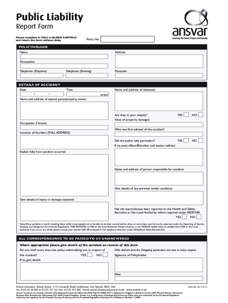Fillable Online PUBLIC LIABILITY CLAIM FORM Document No. PGIT-LG- ... Fax Email Print - pdfFiller