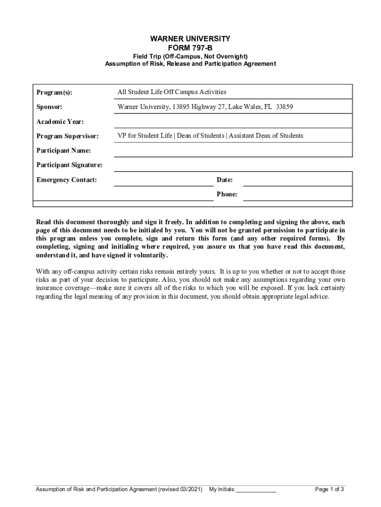 Fillable Online WARNER UNIVERSITY FORM 797-B Fax Email Print - pdfFiller