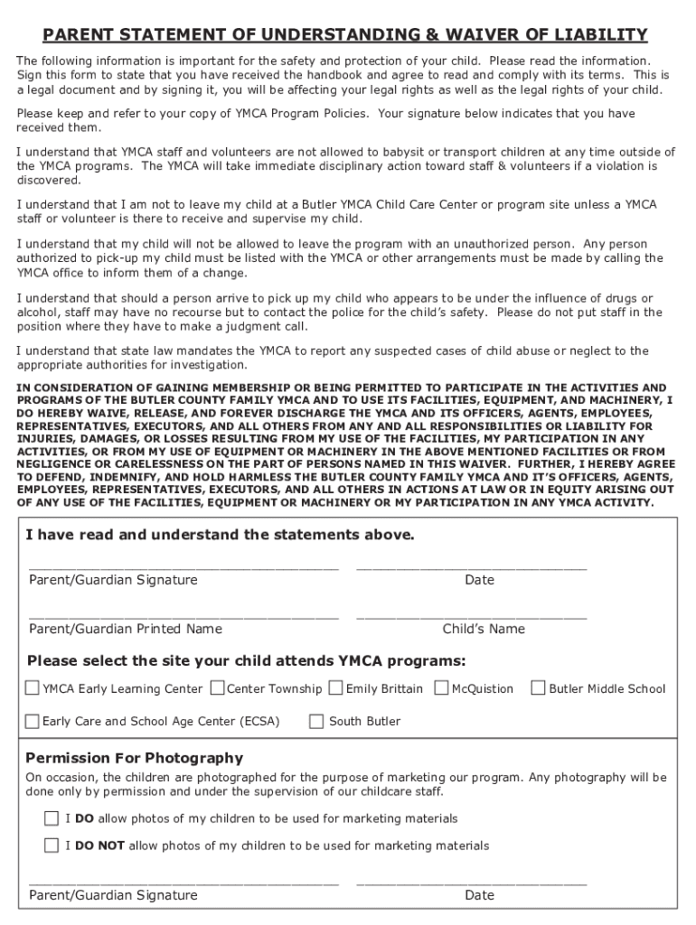 Fillable Online butler bcfymca Sample Parent Statement for Private ...