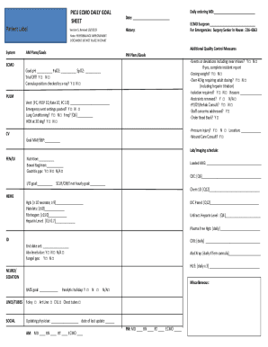 Fillable Online PICU ECMO DAILY GOAL SHEET10.2019 Fax Email Print ...