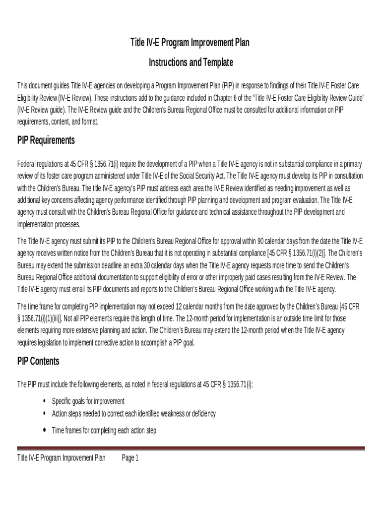Title IV-E Program Improvement Plan Instructions and Template Doc ...