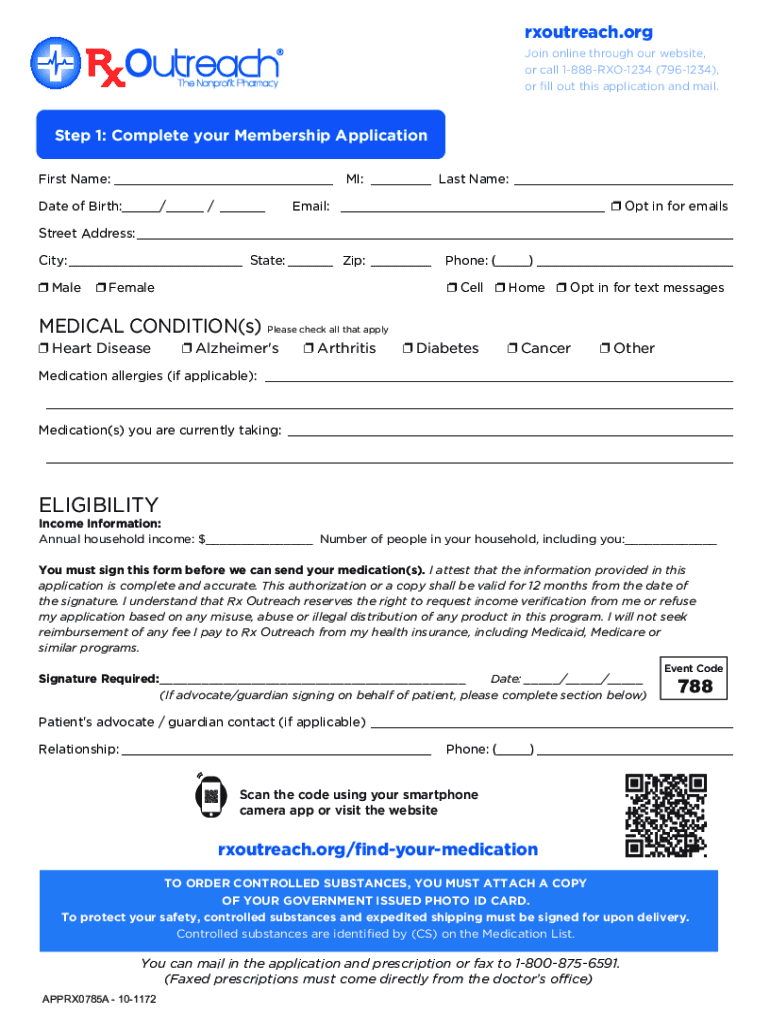 Fillable Online Rx Outreach - Affordable Medication - Low Cost ...