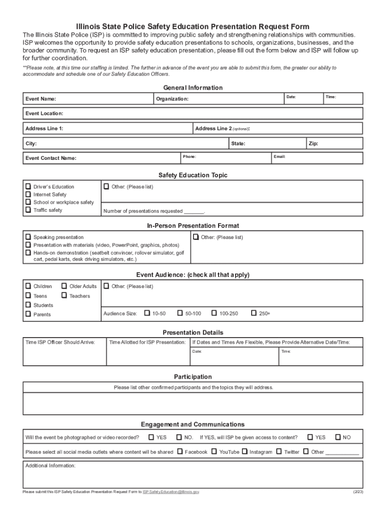 Fillable Online Illinois State Police Safety Education Presentation Request Form Fax Email Print ...