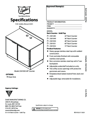 Fillable Online Back Counter Solid Top Spec Sheet Fax Email Print ...