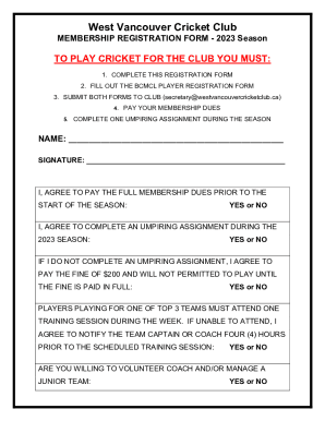 Fillable Online Fill out form membership form of cricket club Fax Email ...