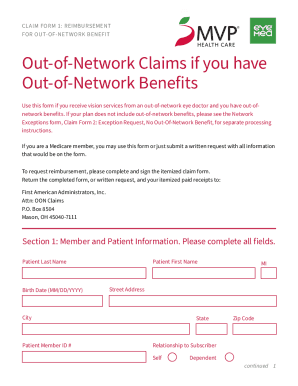Fillable Online out of network vision care claim form Fax Email Print ...