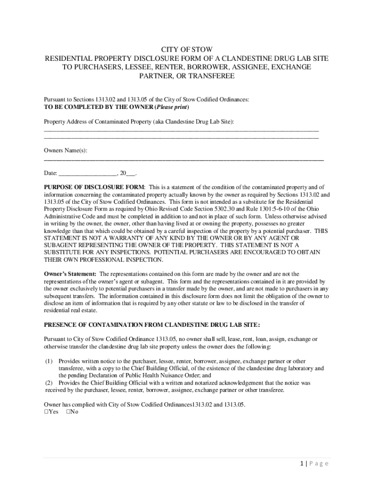 Fillable Online residential property disclosure form to purchasers ...