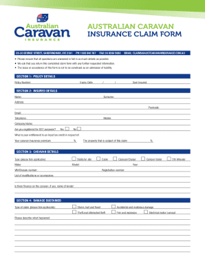Fillable Online insurance claim form - caravan Fax Email Print - pdfFiller