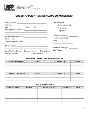 Fillable Online CREDIT APPLICATION: DEALER/OEM AGREEMENT - AFP ... Fax ...