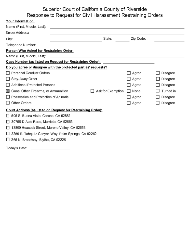 Fillable Online Response to Request for Civil Harassment Restraining ...