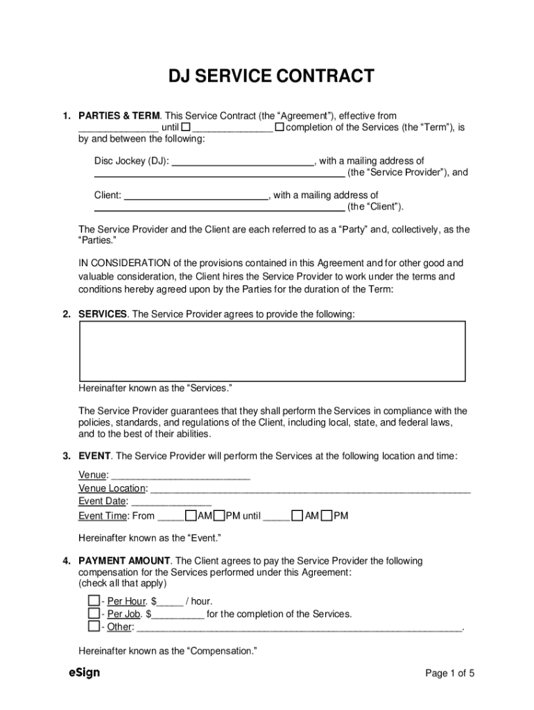 Fillable Online Free DJ Services Contract Template - Get 2023 Sample ...
