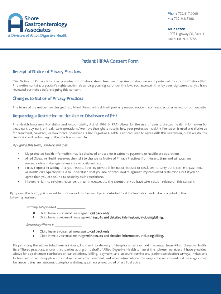 Fillable Online Patient HIPAA Consent Form Fax Email Print - pdfFiller