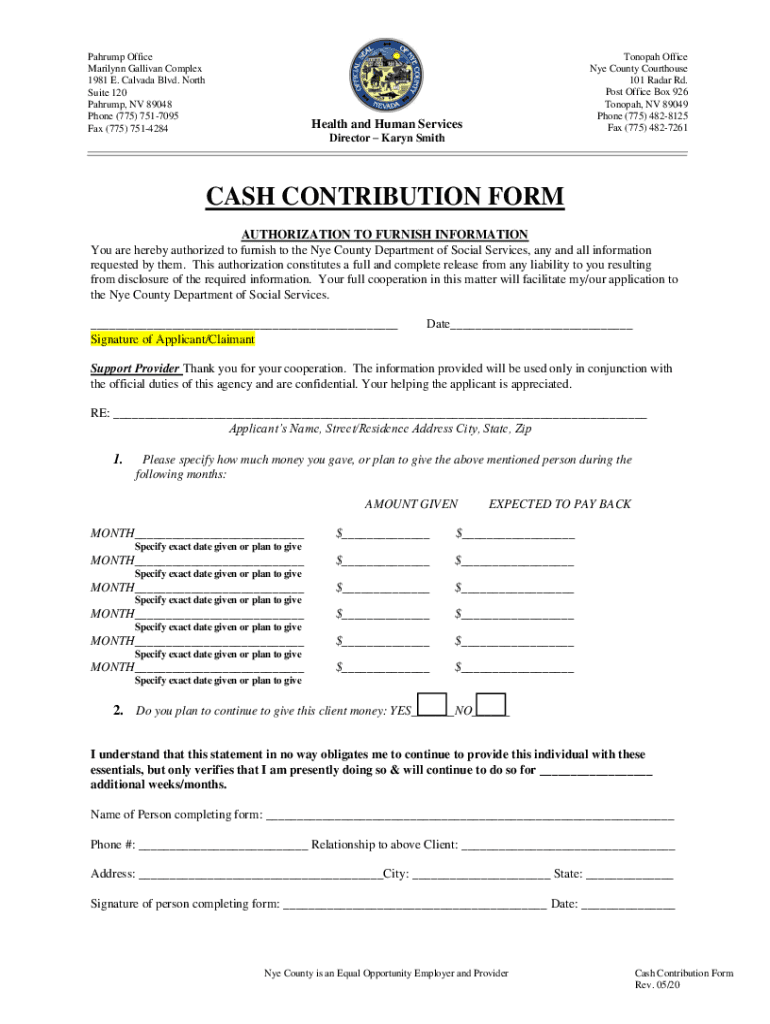 Fillable Online CASH CONTRIBUTION FORM Fax Email Print - pdfFiller