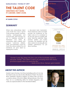 Fillable Online The Talent Code: Greatness Isn't Born. It's Grown. Here ...