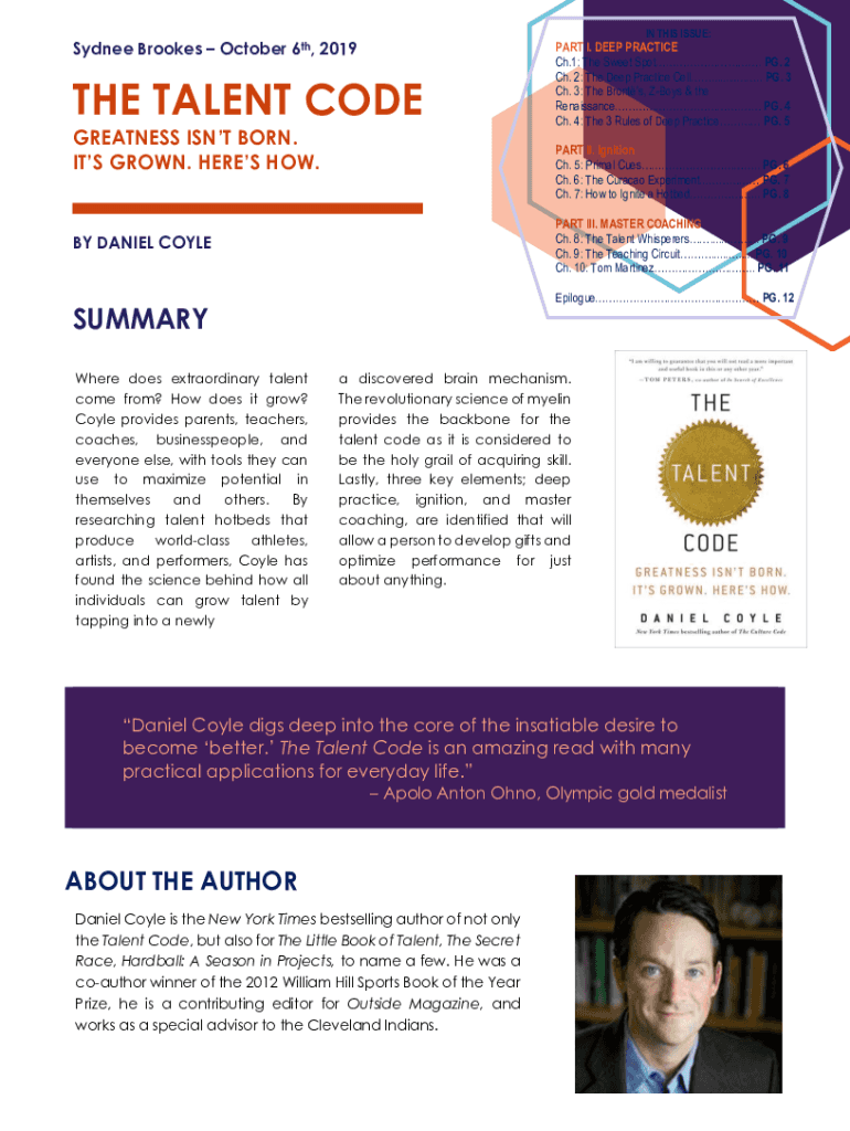 Fillable Online The Talent Code: Greatness Isn't Born. It's Grown. Here ...