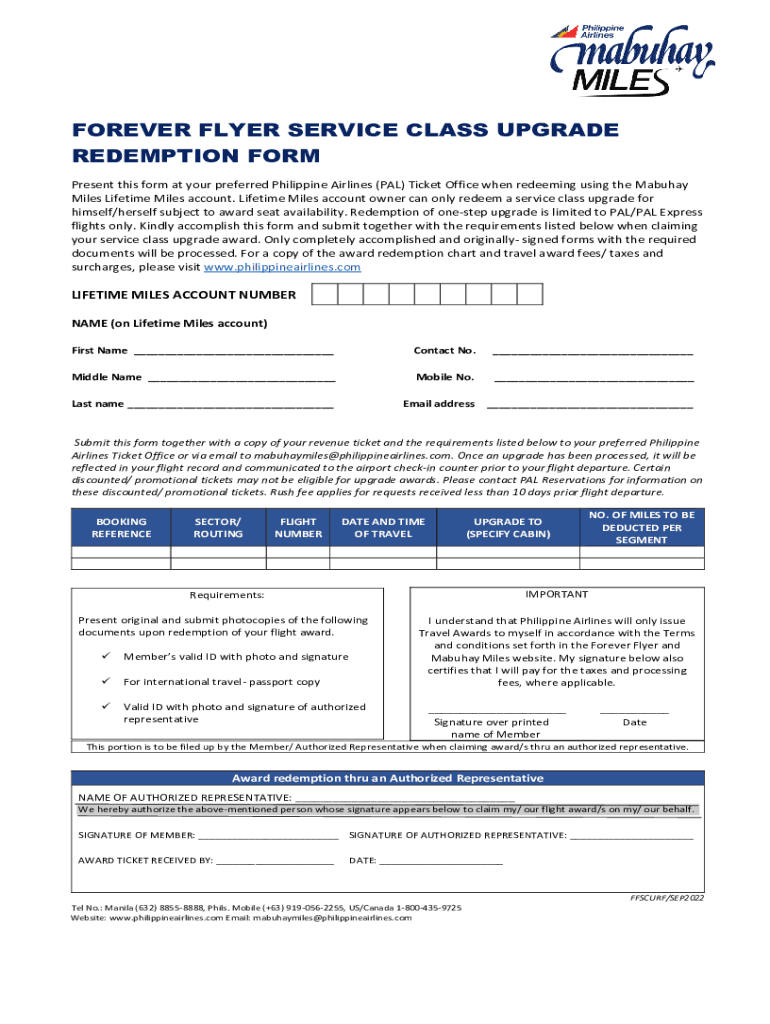 Fillable Online FOREVER FLYER SERVICE CLASS UPGRADE REDEMPTION FORM Fax Email Print - pdfFiller