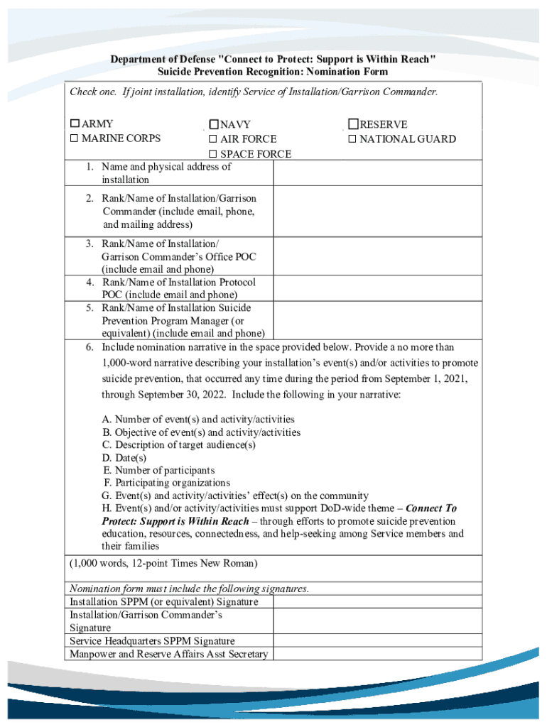 Fillable Online The Department of Defense Connect to Protect: Support ...