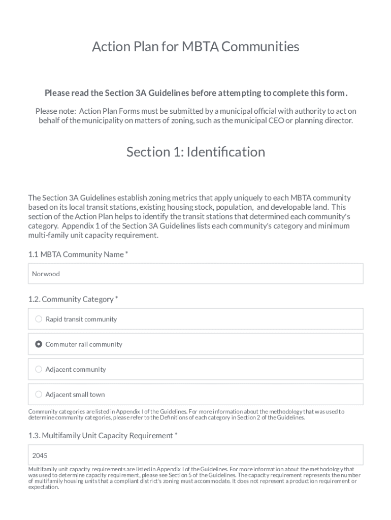 Fillable Online Action Plan for MBTA Communities Section 1: Identi ...