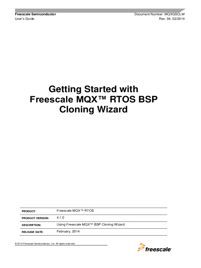 Fillable Online Getting Started with Freescale MQX RTOS BSP Cloning ...