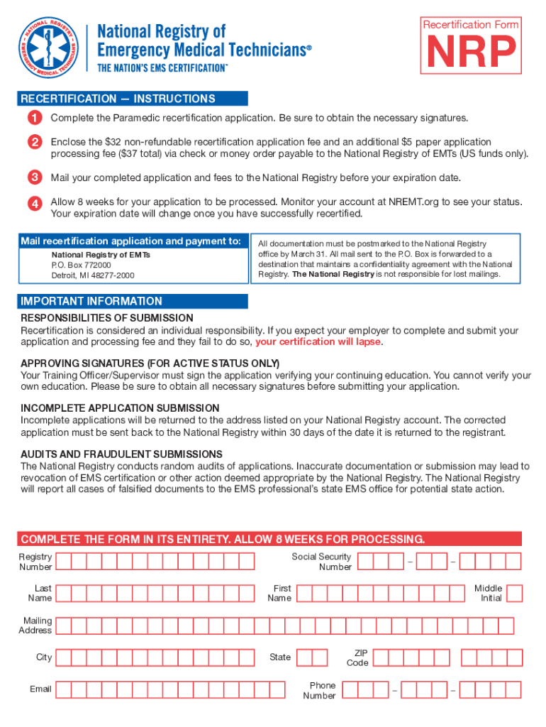 Fillable Online Renewals - EMS Responder Certification and Licensure ...