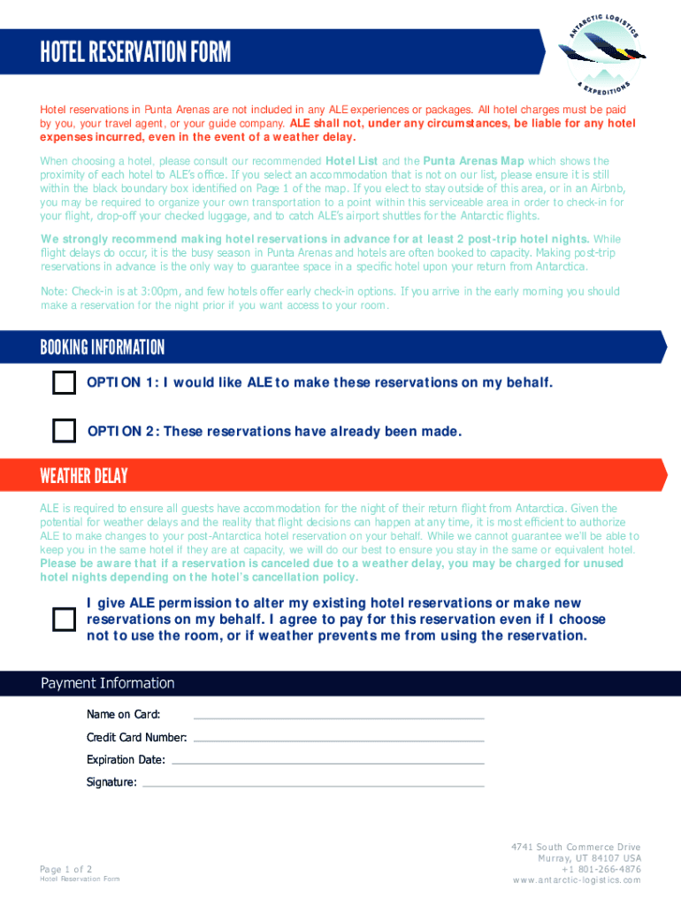Fillable Online Hotel Reservation Form - Antarctic Logistics ...