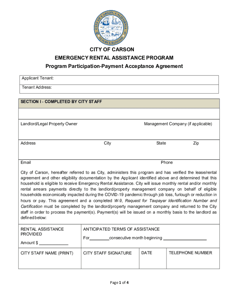 Fillable Online ci carson ca Exhibit 4 Program Participation - Payment ...