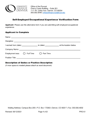 Fillable Online PRO-51 Self-Employeed Occupational Experience ...