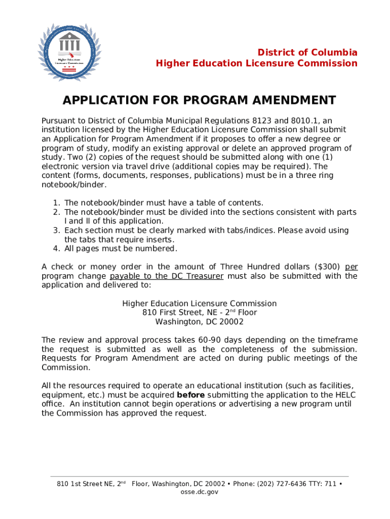 Request for Program Amendmentosse - DC.gov - osse dc Doc Template | pdfFiller
