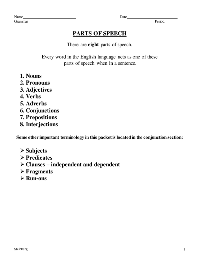 Fillable Online The Eight Parts of Speech - TIP Sheets Fax Email Print ...