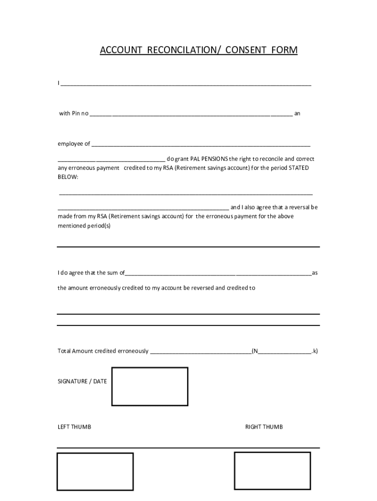 Fillable Online ACCOUNT RECONCILATION/ CONSENT FORM Fax Email Print ...
