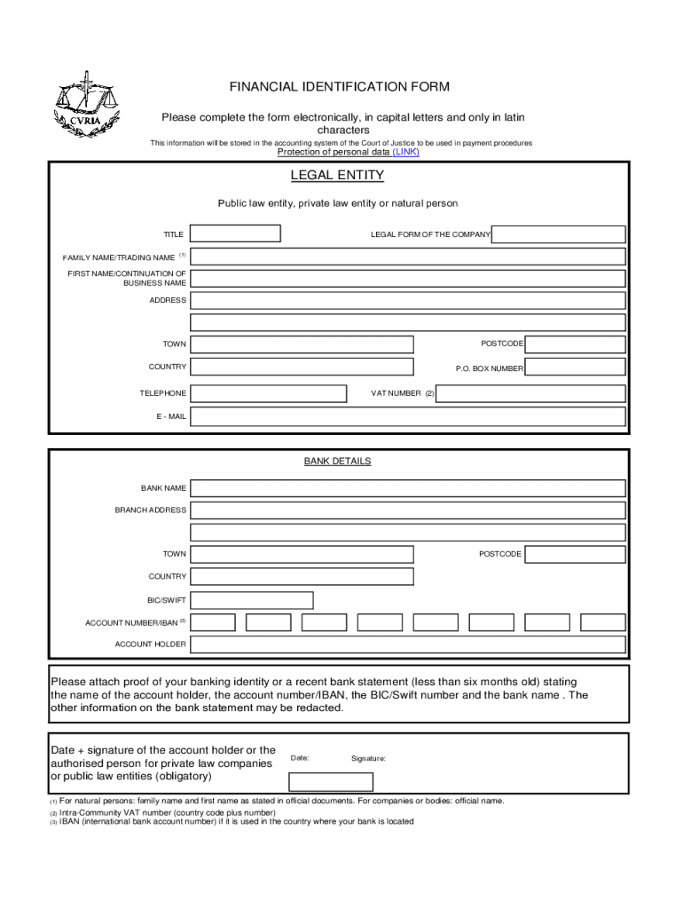 Fillable Online FINANCIAL IDENTIFICATION FORM LEGAL ENTITY - CURIA Fax ...