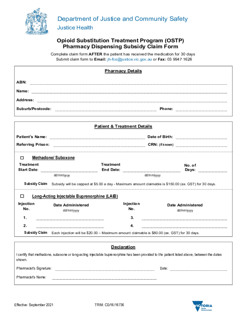 Fillable Online OSTP Dispensing Subsidy Program Claim Form Fax Email ...