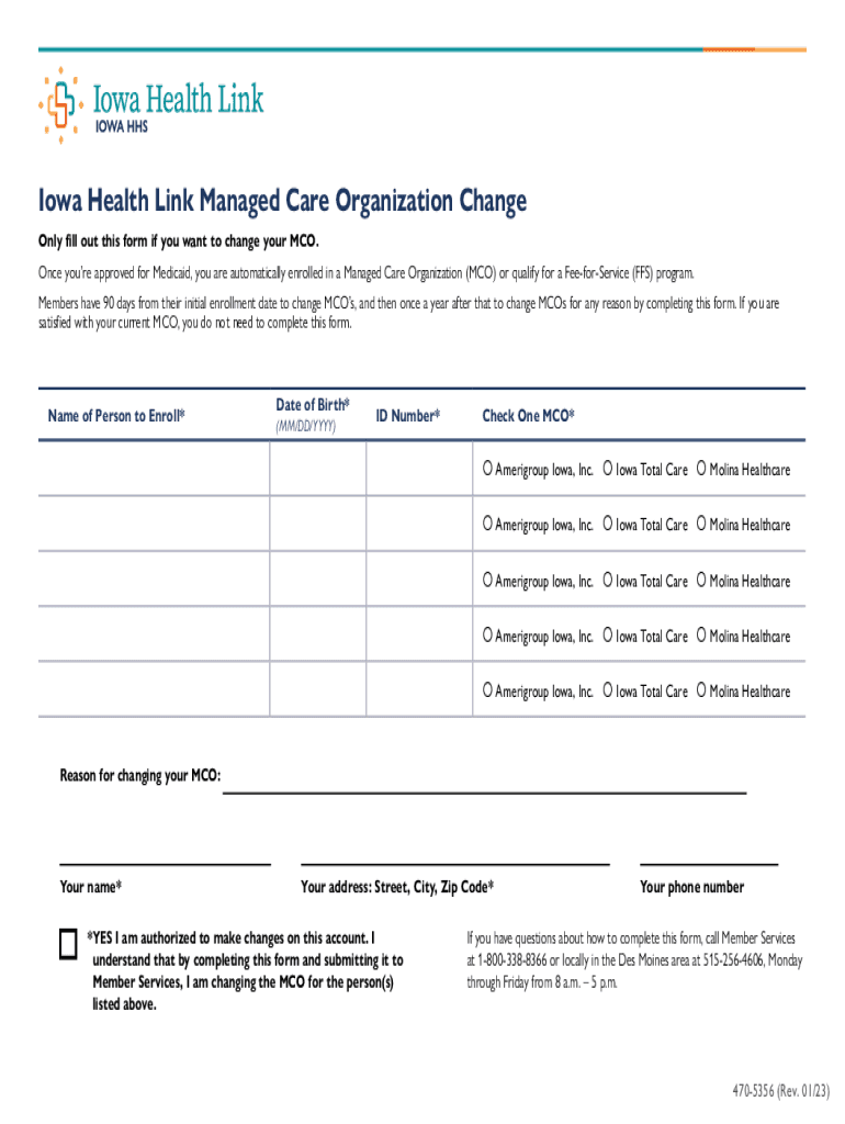 Fillable Online Iowa Health Link Managed Care Organization Change Fax ...