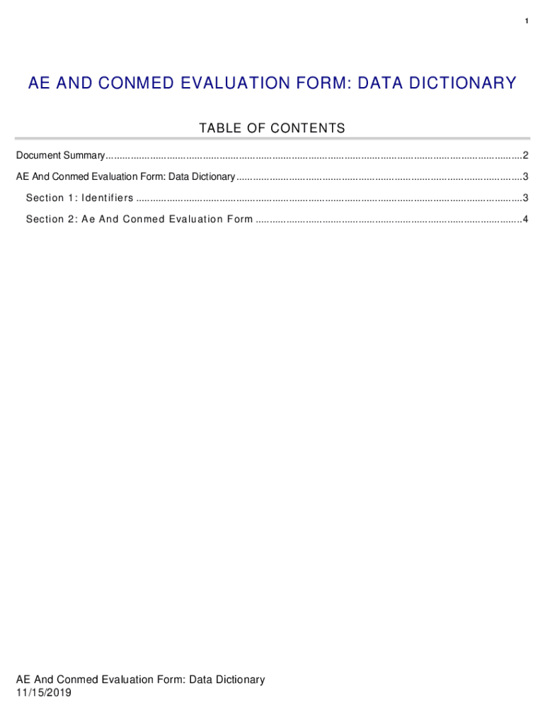 Fillable Online AE And Conmed Evaluation Form Data Dictionary. AE And Conmed Evaluation Form ...