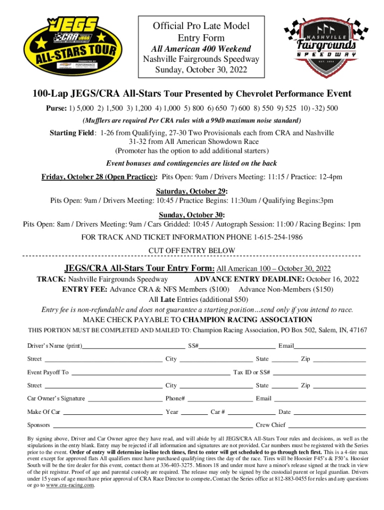 Fillable Online Official Pro Late Model Entry Form Fax Email Print ...