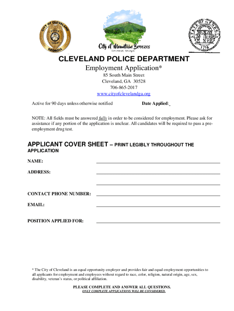 Fillable Online CLEVELAND POLICE DEPARTMENT Employment Application* Fax ...