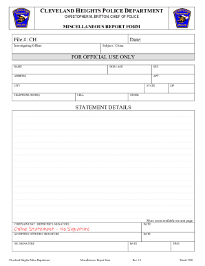 Fillable Online CLEVELAND HEIGHTS POLICE DEPARTMENT File #: CH Date ...