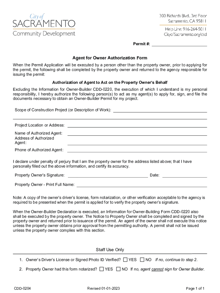 Fillable Online Agent for Owner Authorization Form Staff Use Only Fax ...