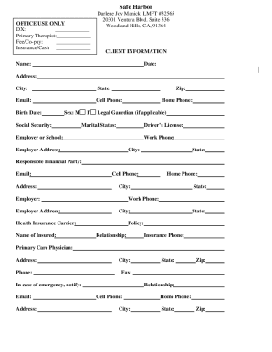 Fillable Online Adult Information Form - Safe harbor Fax Email Print ...