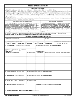 Fillable Online DD Form 93, "RECORD OF EMERGENCY DATA" Fax Email Print ...
