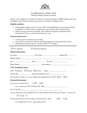 Fillable Online CCAMPIS GRANT APPLICATION Child Care Means ... Fax ...