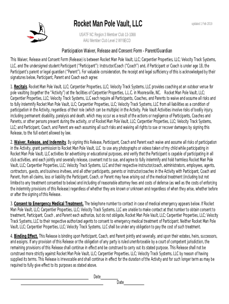 Participation Waiver, Release and Consent Doc Template | pdfFiller